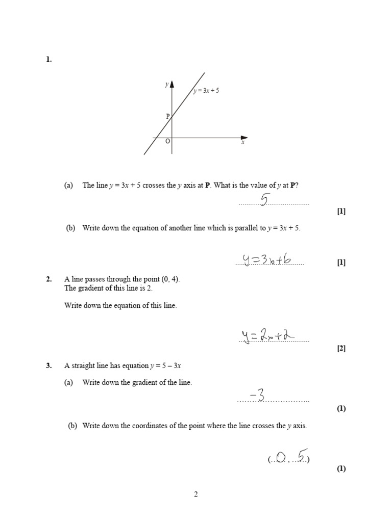 Line Equations and Gradients Exercises | PDF | Line (Geometry ...
