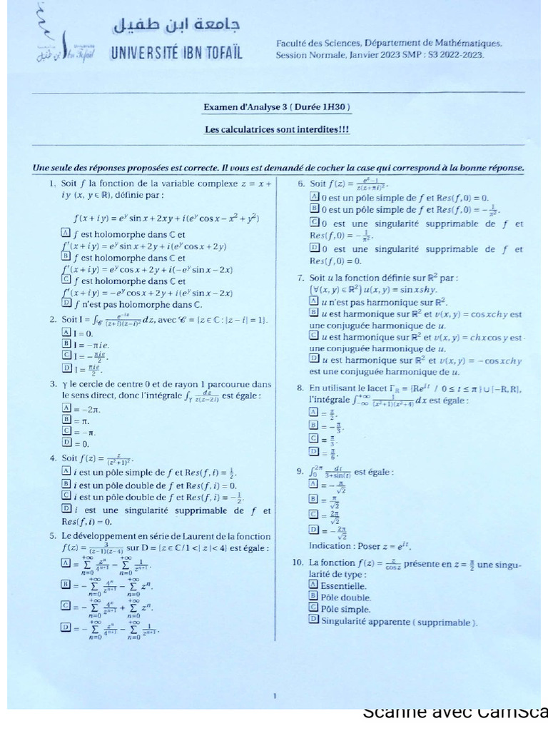 Exam 1 Analyse Complexe | PDF
