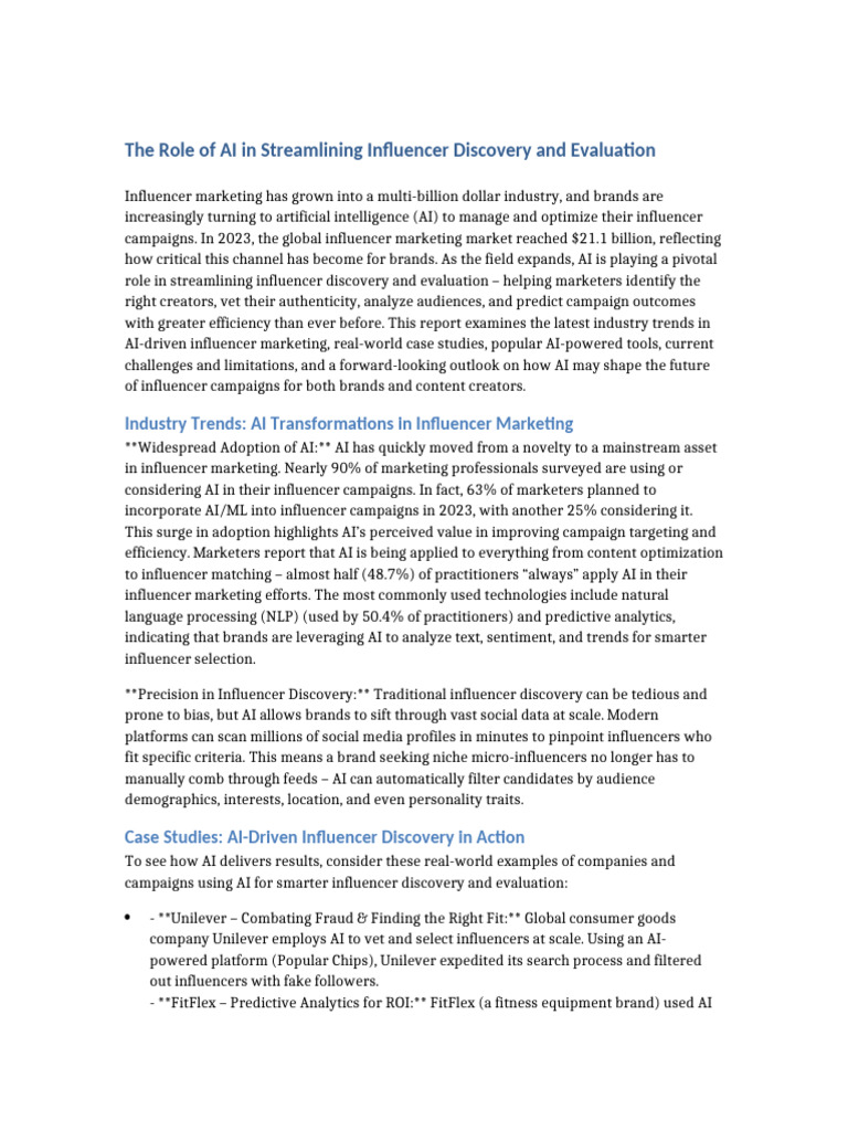 Influencer Marketing - Vol 1 (The Role of AI in Streamlining Influencer ...