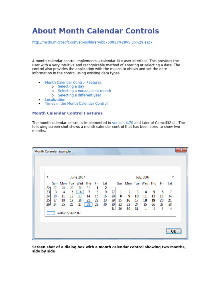 About Month Calendar Controls | PDF | Computing | Computer Programming