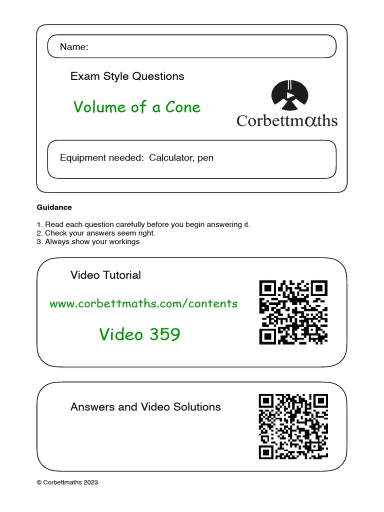 Cone Volume Practice Problems | PDF | Volume | Euclidean Geometry