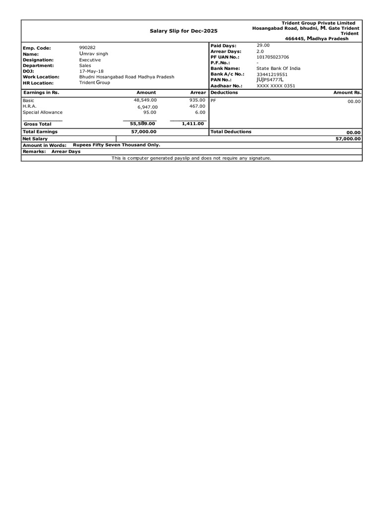 Employee Salary Slip - Dec 2025 | PDF | Expense | Labor Relations