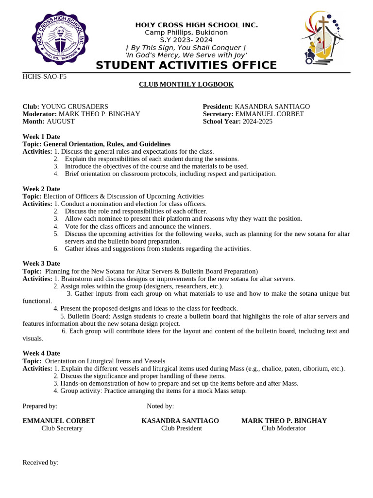 Club Monthly Logbook Sy 24 25 | PDF