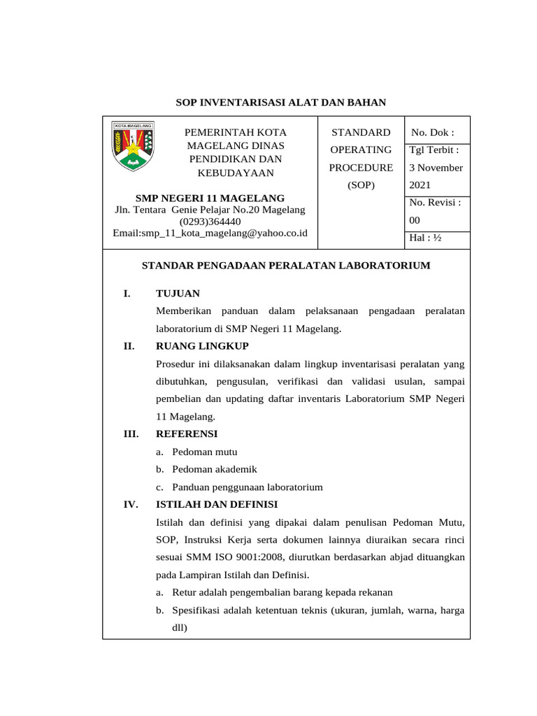 SOP Pengadaan Alat Laboratorium SMP 11 | PDF