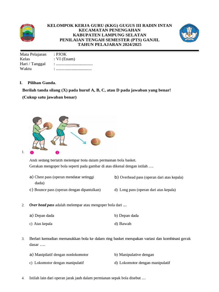 2. KOP SOAL PTS SEMESTER 1PJOK KELAS 6 | PDF