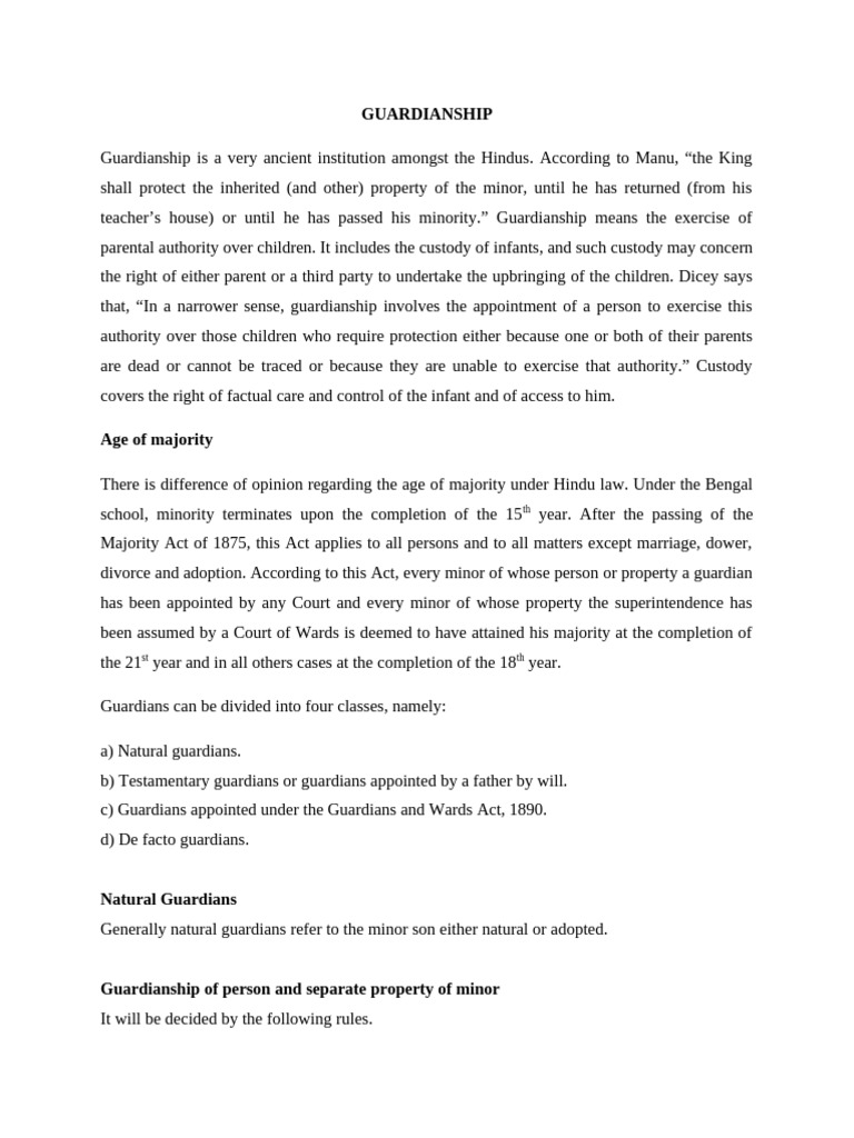 Lecture Note 7 Guardianship | PDF | Legal Guardian | Child Custody