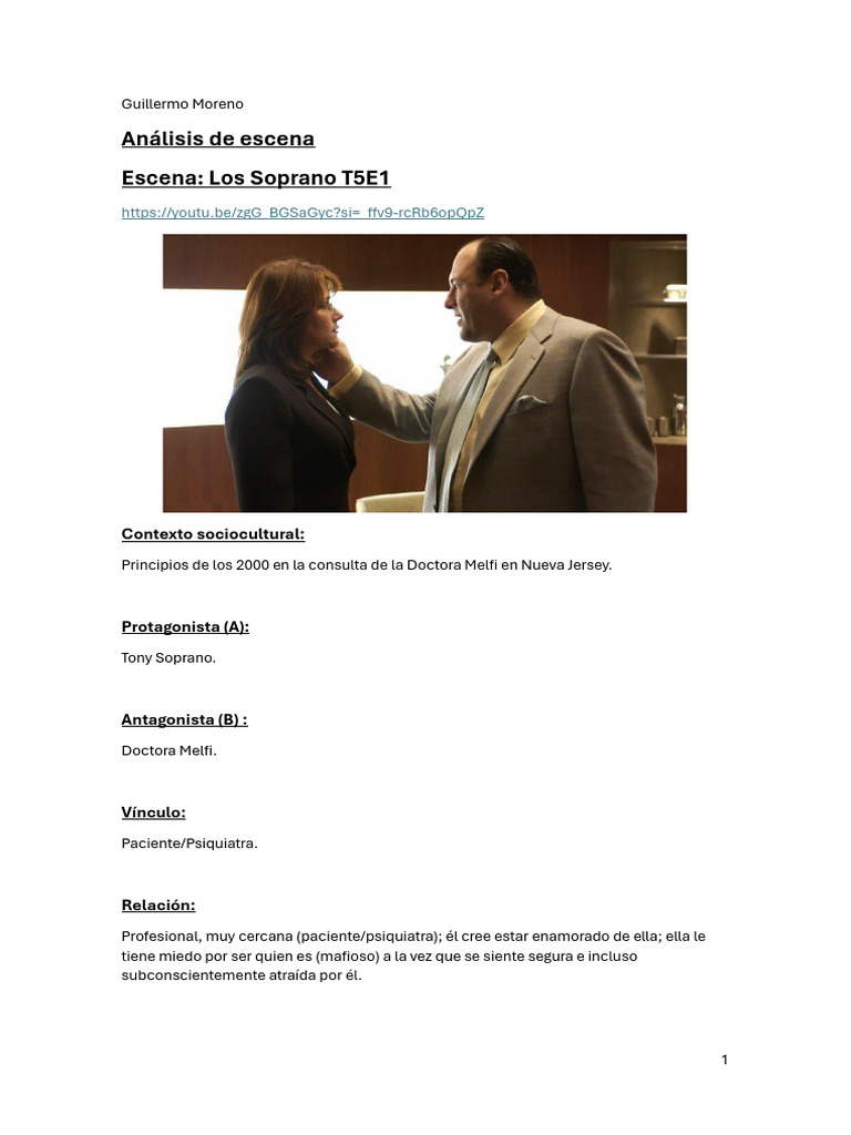 Análisis de Escena Escena: Los Soprano T5E1: Contexto Sociocultural | PDF