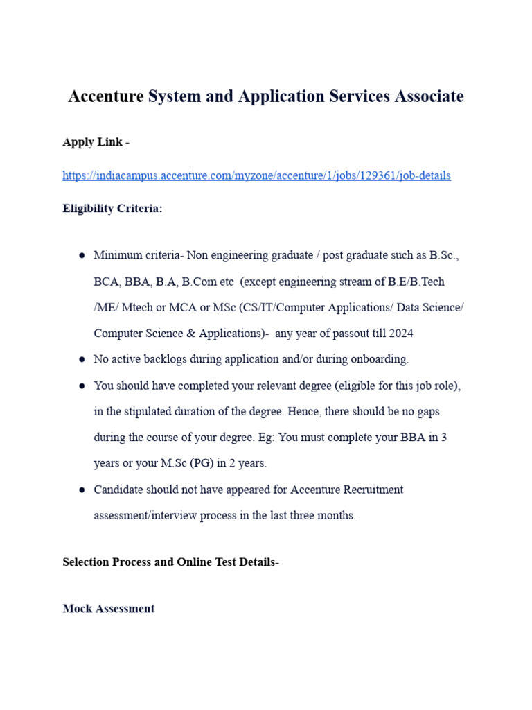 Accenture System and Application Services Associate | PDF | Cognition ...