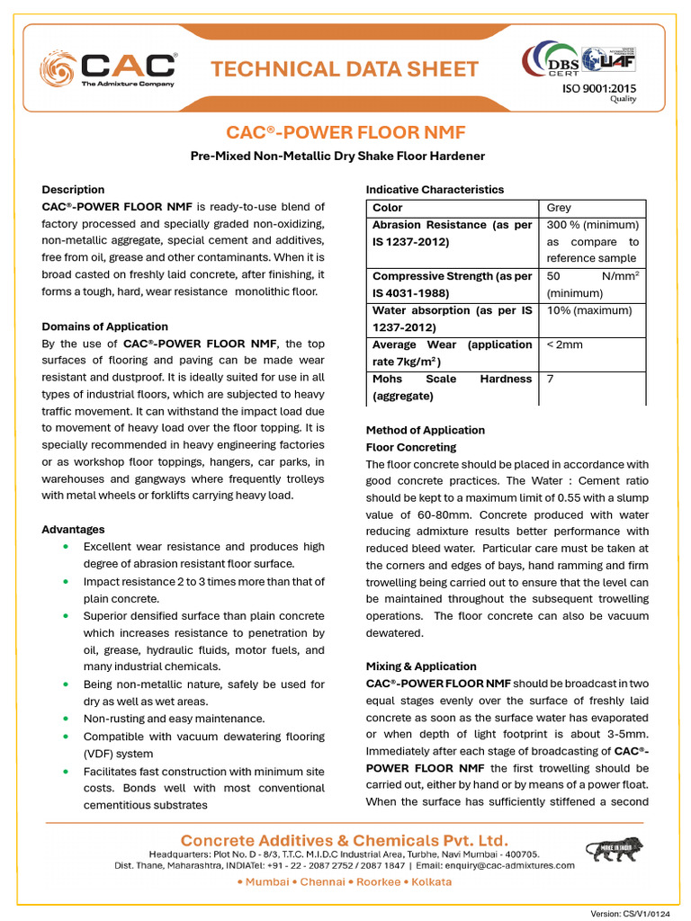 Tds Cac Power Floor Nmf | PDF | Concrete | Mechanical Engineering