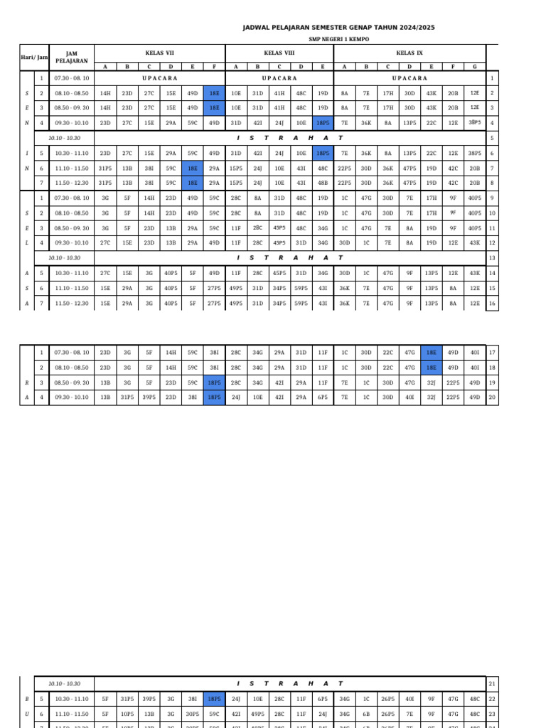 Jadwal Pelajaran Semester Genap 2024-2025 Terbaru | PDF