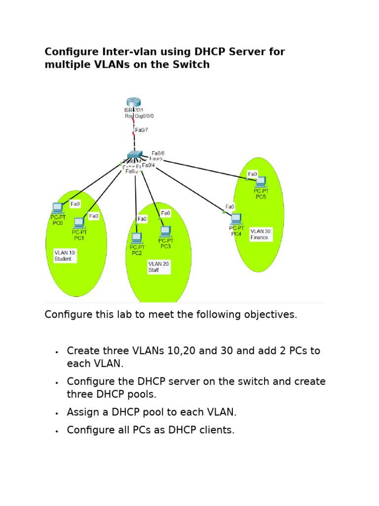 Lab 3-Configure VLAN and Inter-Vlan Using DHCP Server | PDF | Ip Address | Internet Standards