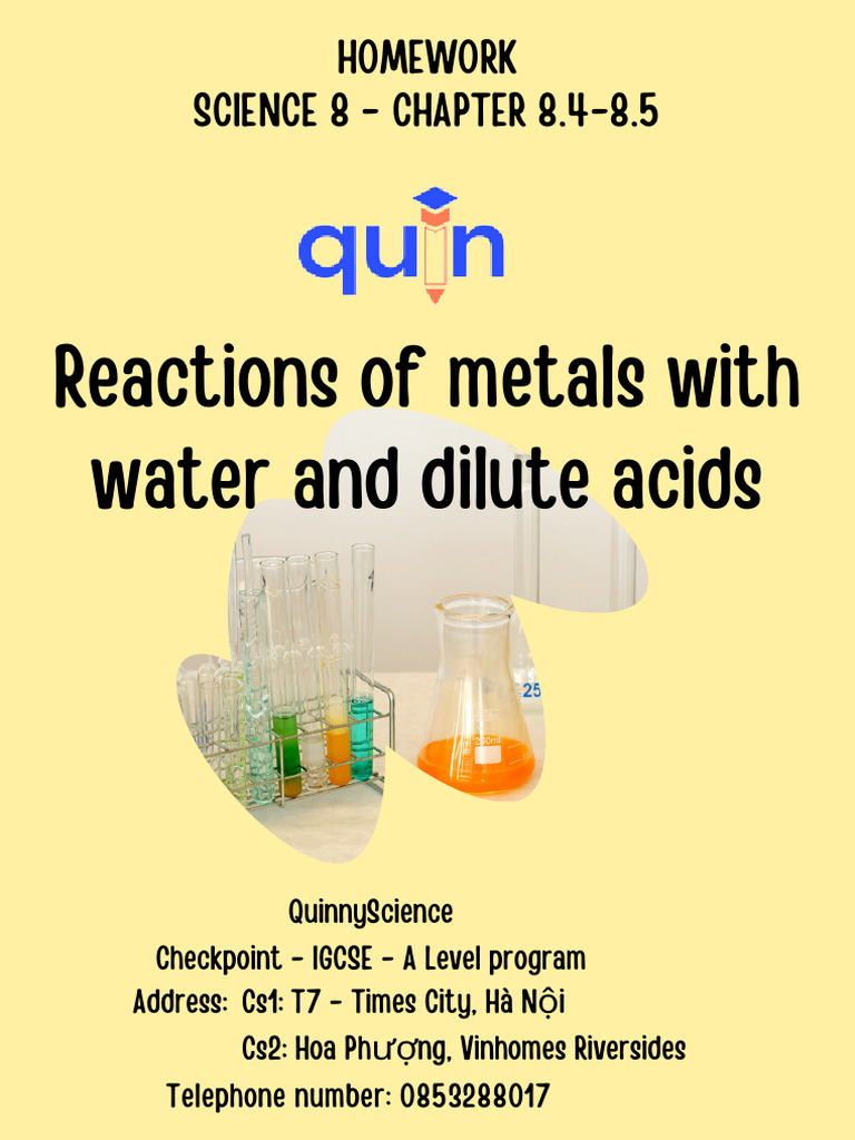 Homework science 8 - Chapter 8.4-8.5 Reactions of metal with water and ...