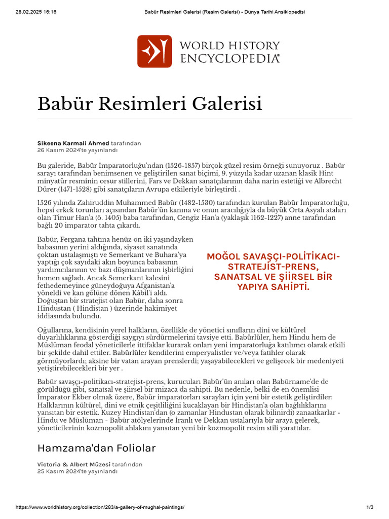 Babür Resimleri Galerisi (Resim Galerisi) - Dünya Tarihi Ansiklopedisi | PDF