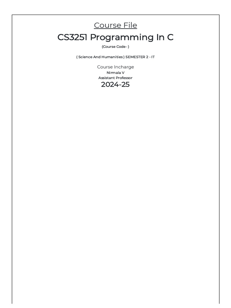 Pogramming in C - Course File (IT) | PDF | Engineering | Computer Program