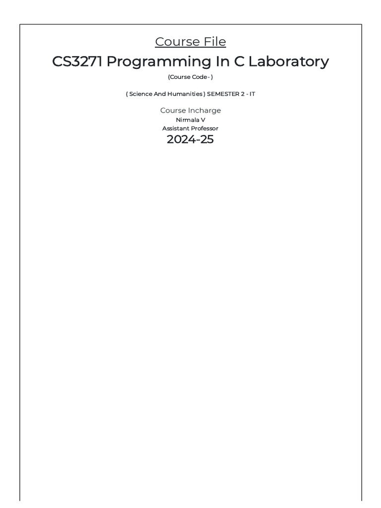 Course File Progarmming in C LAB (IT BATCH1) | PDF | Engineering | Pointer (Computer Programming)