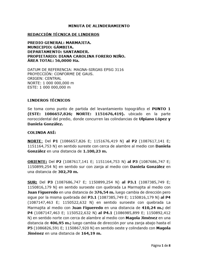 Minuta de Alinderamiento Marmajita 3 | PDF