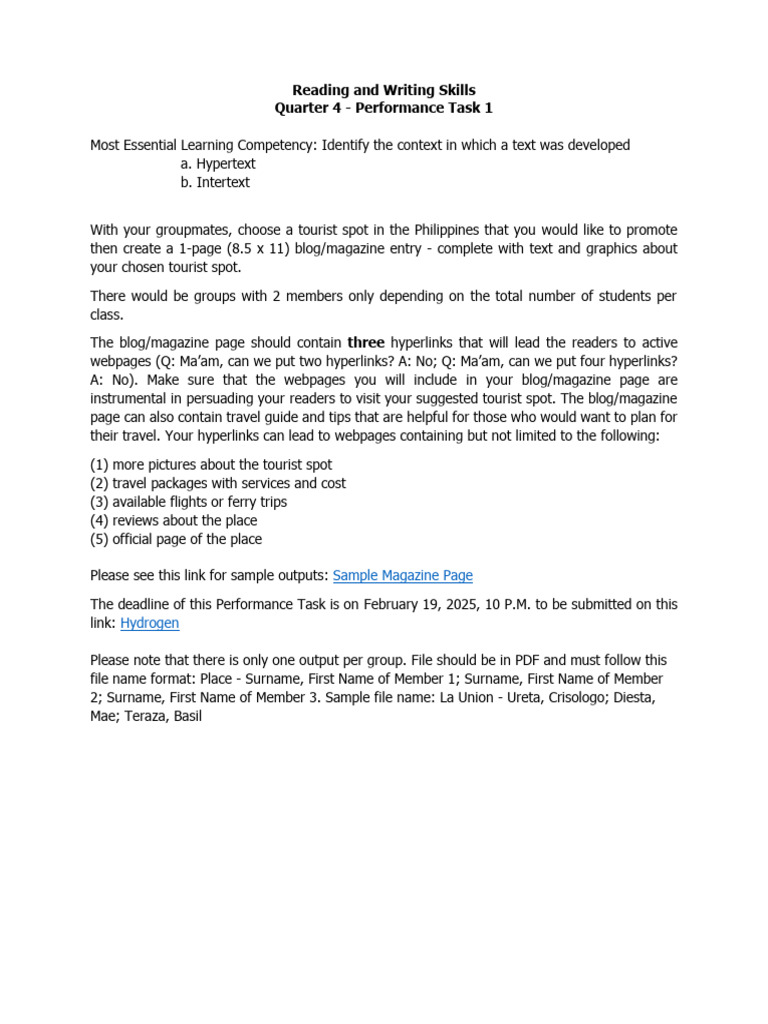 Student Travel Blog Project | PDF | Hyperlink | Written Communication