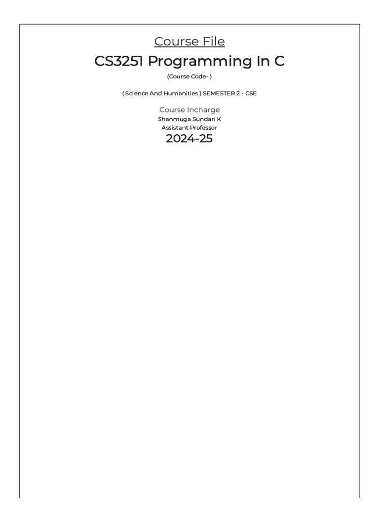 Pogramming in C- Course File(CSE) | PDF | Engineering | Computer Programming
