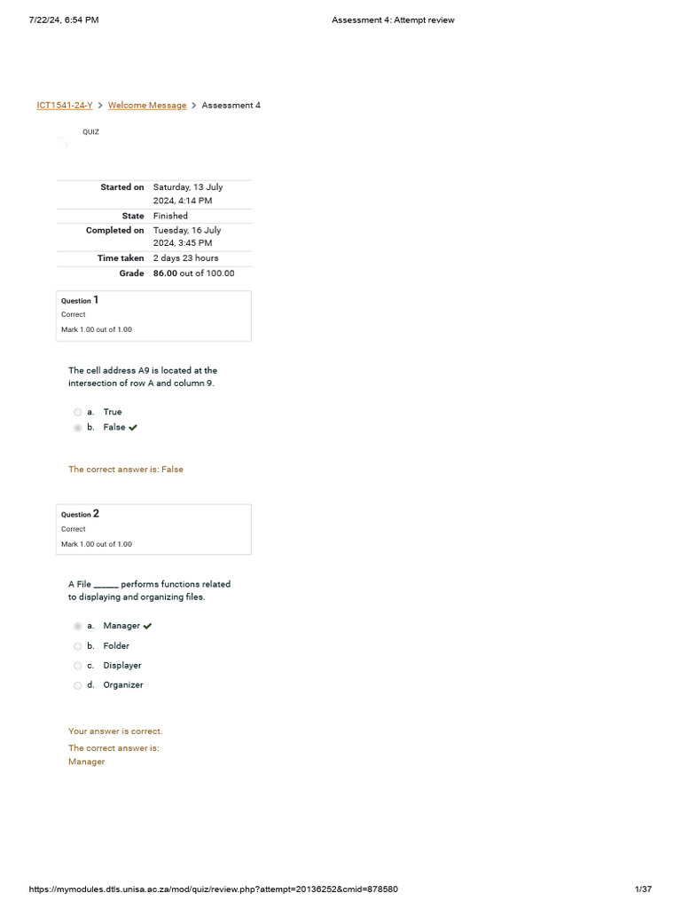 Assessment 4 - Attempt Review | PDF | Computer Network | Databases