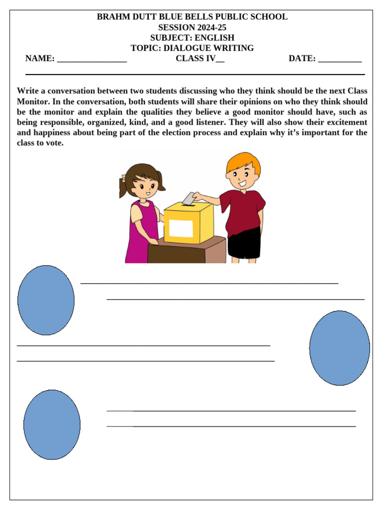 Class IV Dialogue Writing Assignment | PDF