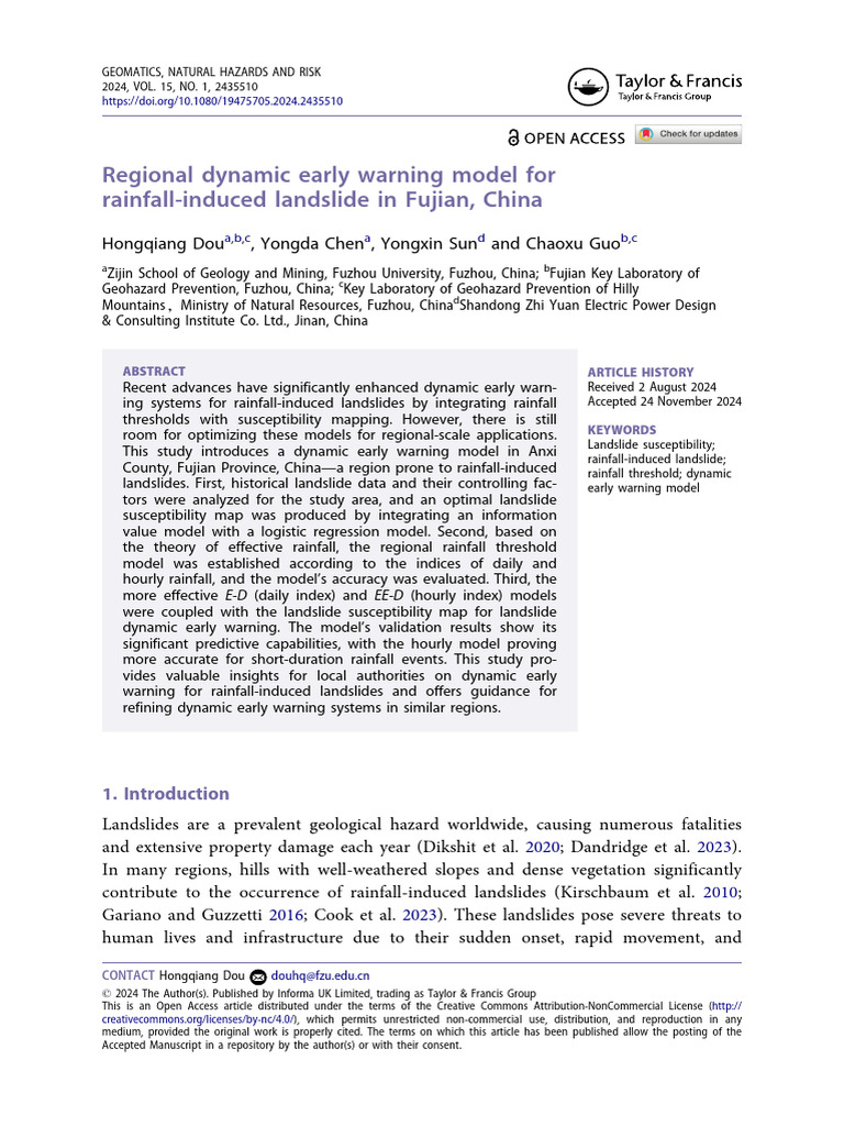 Regional Dynamic Early Warning Model For Rainfall | PDF | Landslide ...