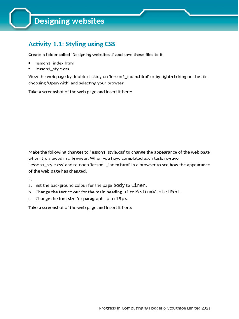Worksheet 1.1 - Designing Websites | PDF