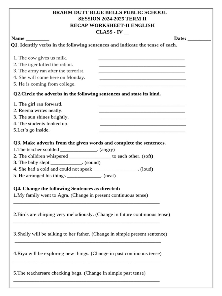 Bbps-2024-25-Recap2-Cl 4 | PDF | Grammatical Tense | Linguistic Typology
