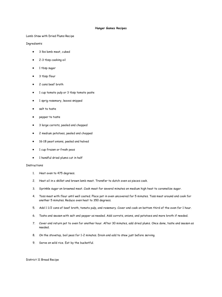 Hunger Games Recipes | PDF