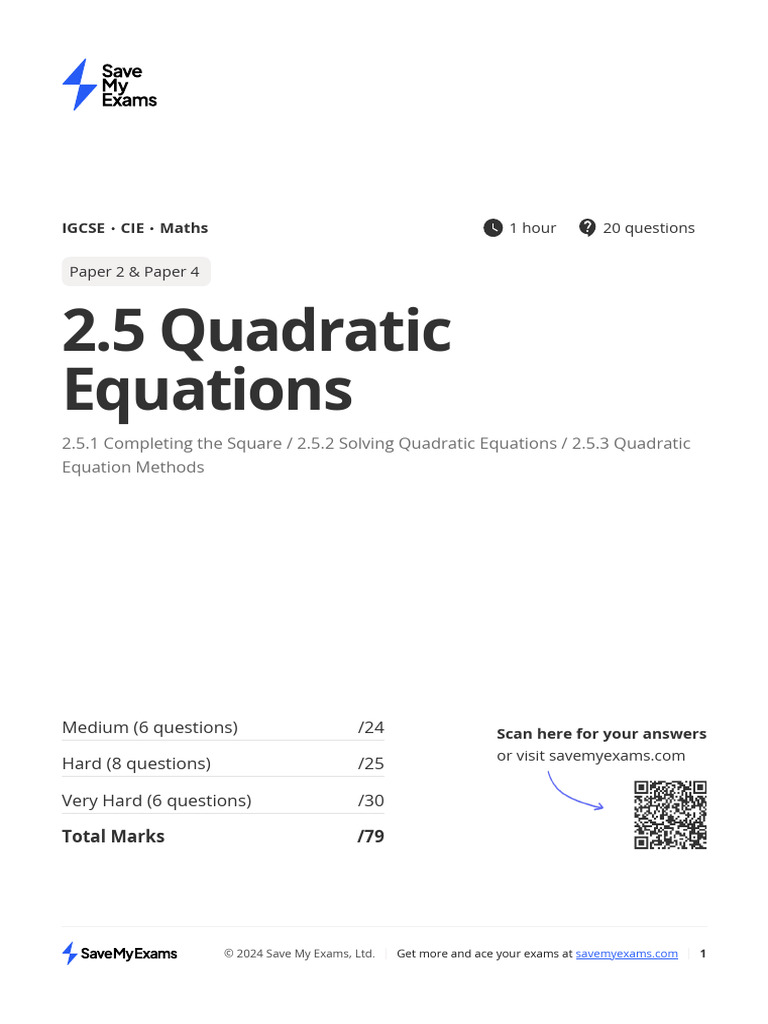 Igcse Quadratic Equations Practice Pdf Quadratic Equation