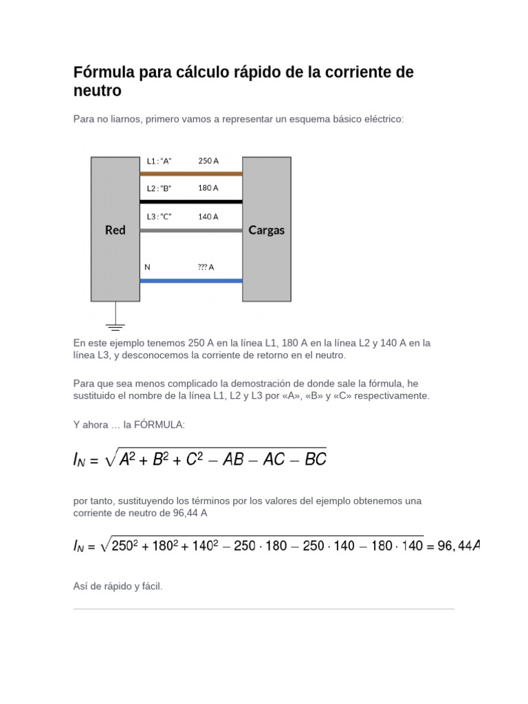 Formula para Calculo Rapido de La Corriente de Neutro | PDF