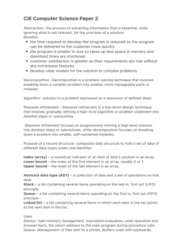 CIE Computer Science Paper 2 | PDF | Queue (Abstract Data Type) | Pointer (Computer Programming)