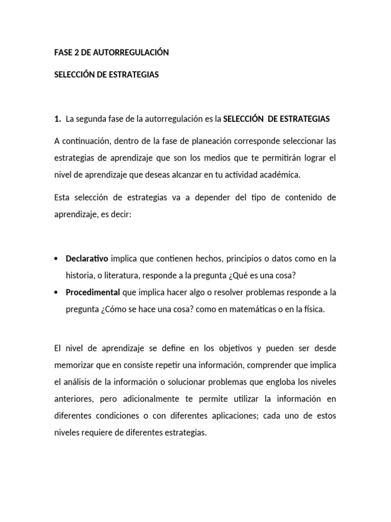 5.3 Fase 2 de Autorregulación Selección de Estrategias | PDF ...