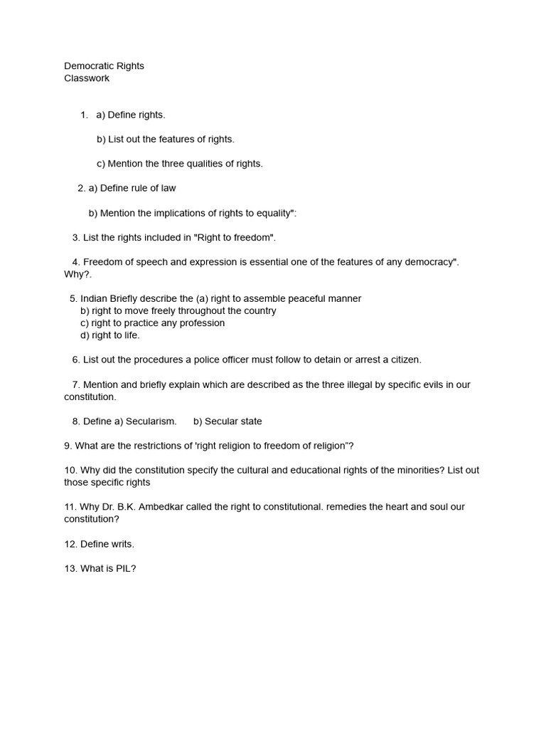 Democratic Rights - Classwork | PDF