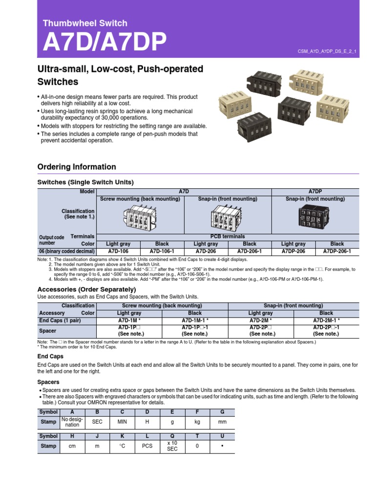 A7D/A7DP: Ultra-Small, Low-Cost, Push-Operated Switches | PDF ...