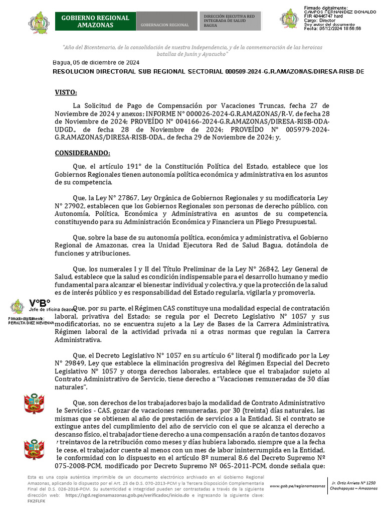 Resolucion Directoral Sub Regional Sectorial 000509 2024 Diresa Risb de | PDF | Derecho laboral ...
