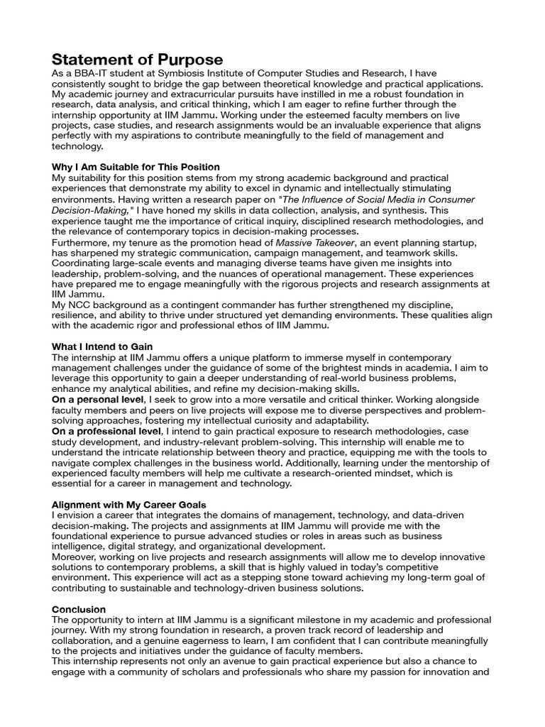 Statement of Purpose | PDF | Critical Thinking | Leadership