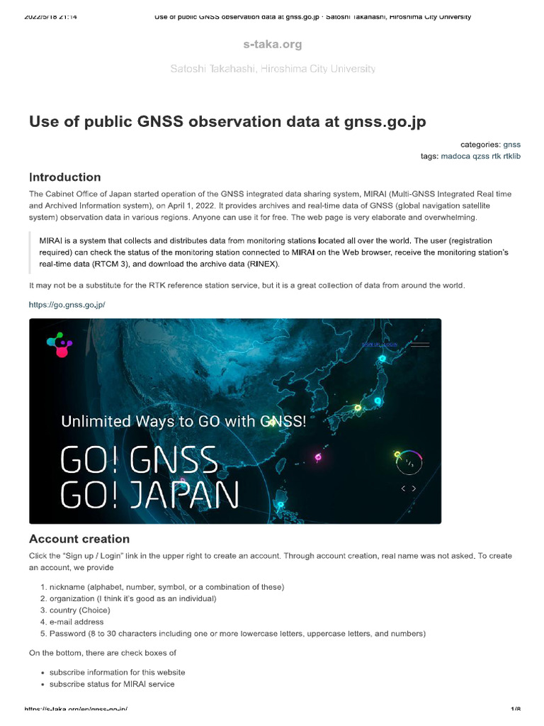 Use of Public GNSS Observation Data at Gnss - Go.jp | PDF