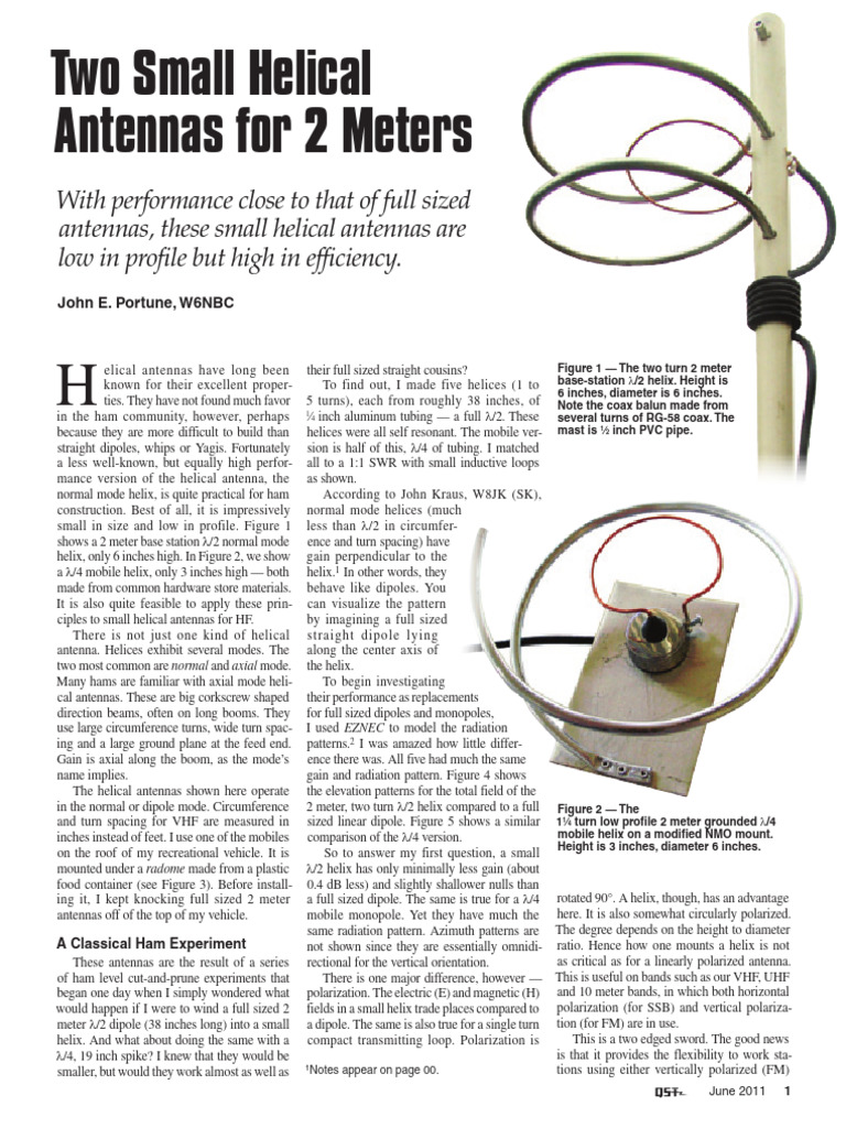 Compact Helical Antennas for Hams | PDF | Antenna (Radio) | Coaxial Cable