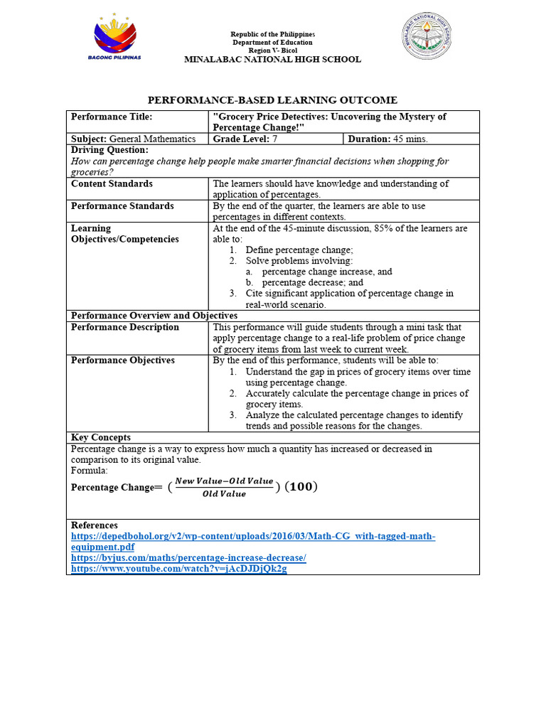activity learning plan | PDF | Learning | Percentage