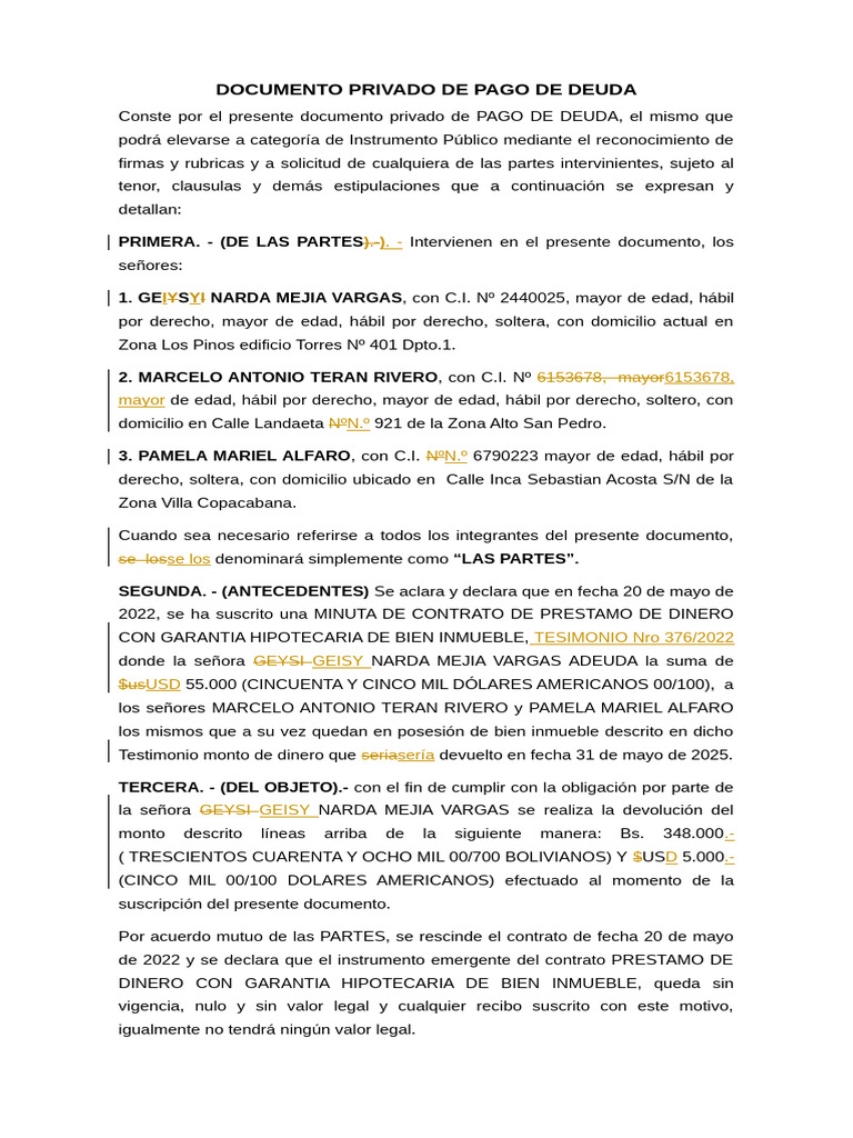 Documento Privado de Pago de Deuda - GM | PDF