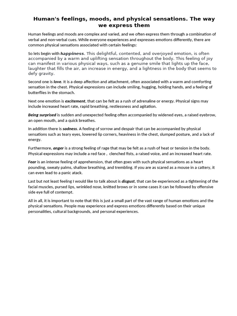 Understanding Human Emotions and Sensations | PDF