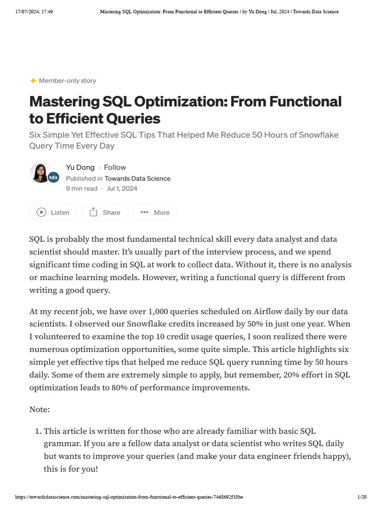 Mastering SQL Optimization - From Functional To Efficient Queries - by Yu Dong - Jul, 2024 ...