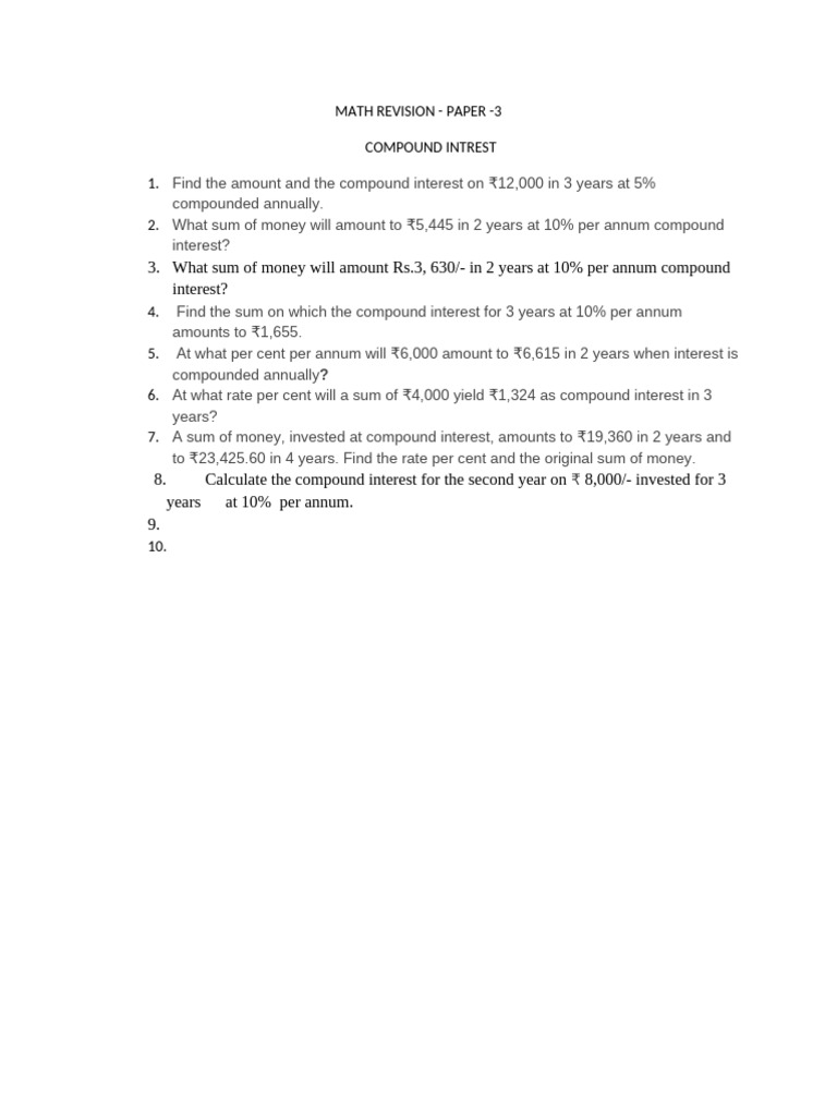 Compound Interest Math Problems | PDF