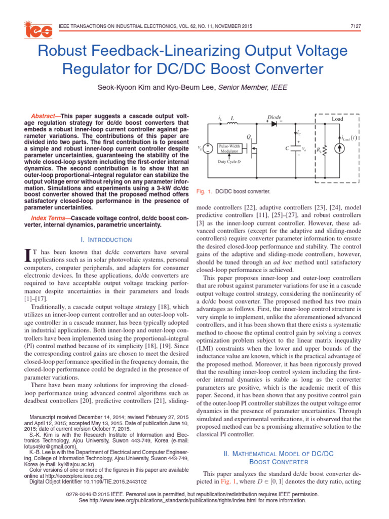 Robust Feedback-Linearizing Output Voltage Regulator For DC DC Boost Converter | PDF | Control ...