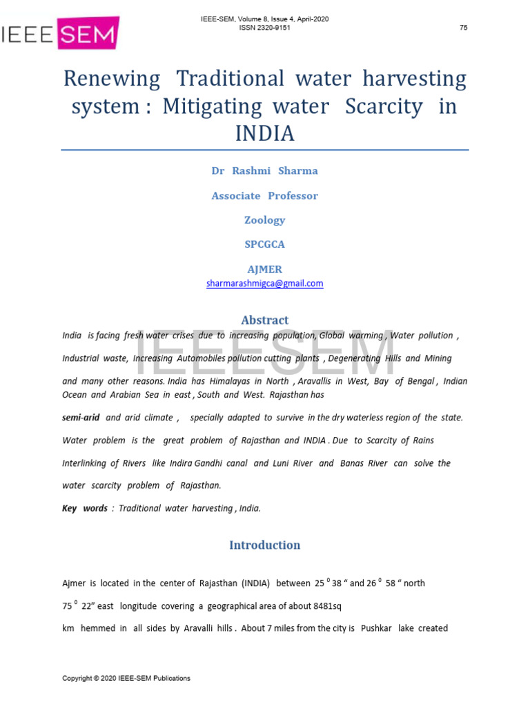 Reviving Traditional Water Harvesting in India | PDF | Water | Landscape