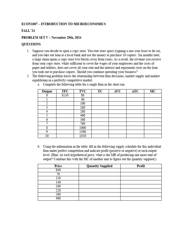 ECON1007-Fall24-PS5 | PDF | Economic Equilibrium | Prices