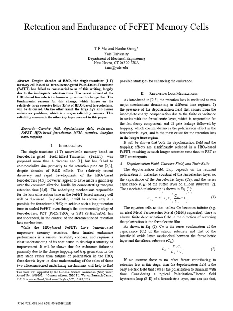 Retention_and_Endurance_of_FeFET_Memory_Cells | PDF | Dielectric | Ferroelectricity