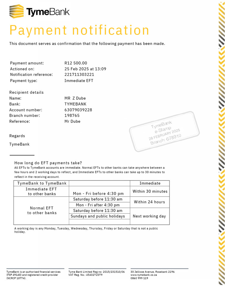 Tyme Bank Payment Notification | PDF