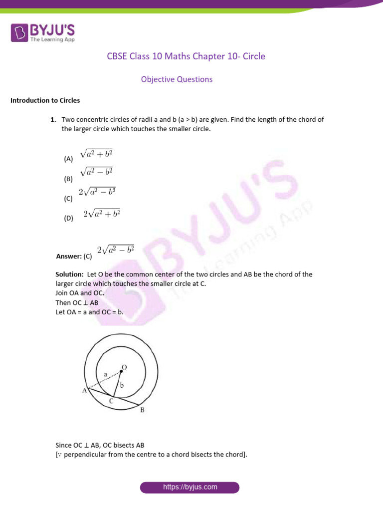 CBSE Class 10 Maths Chapter 10 Circle Objective Questions | PDF ...