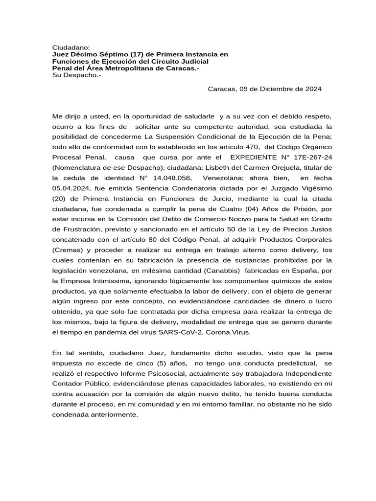 Solicitud Suspensión Condicional de La Pena Lisbeth | PDF | Castigos | Pena capital